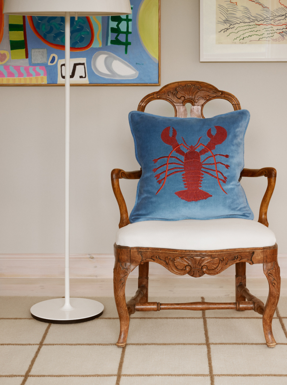 Kuddfodral i sammet Lobster - Heaven Blue/Apricot Orange